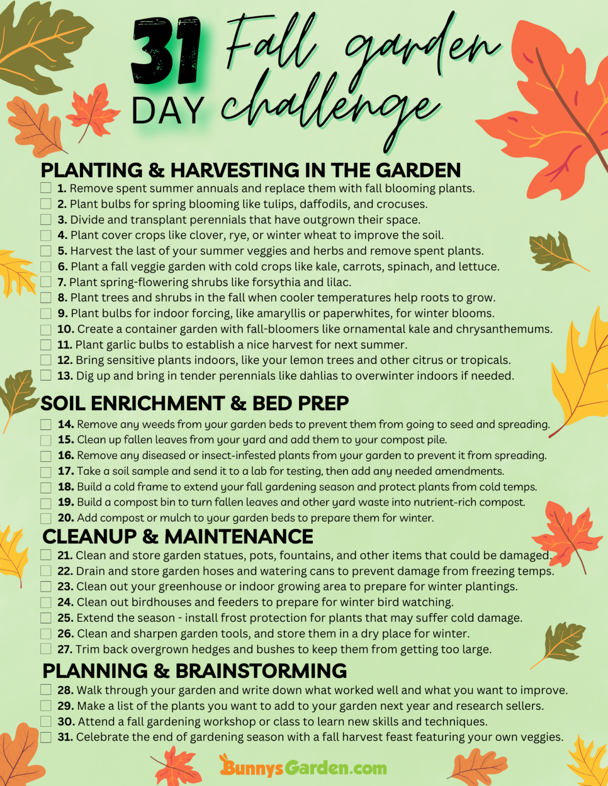 31-Day Fall Gardening Challenge - (Free Printable!)